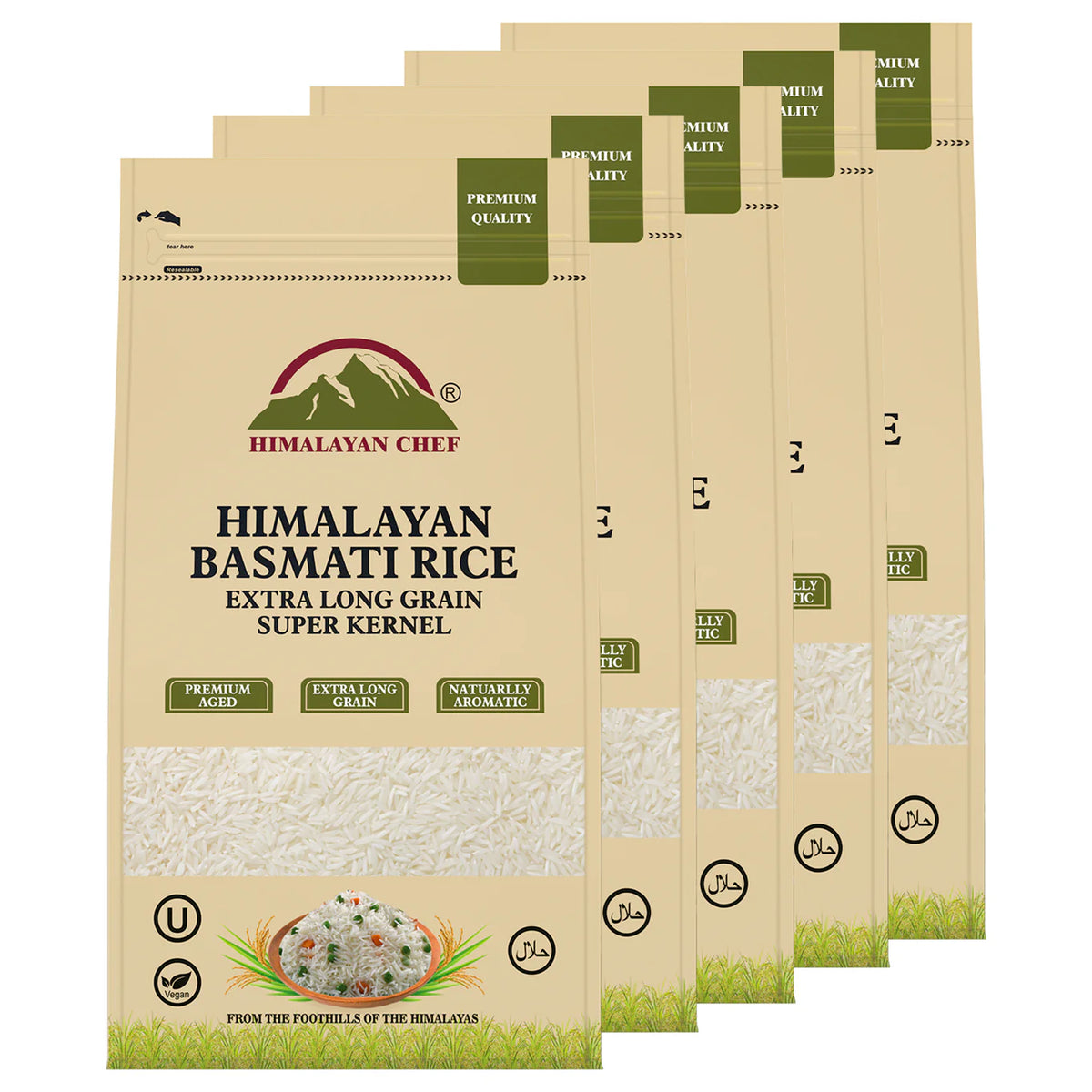 Himalayan Chef Premium White Basmati Rice - 2 Lbs Bag | Pack of 5 ...